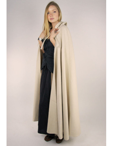Capa medieval clásica Elinor color natural con capucha corta, Unisex