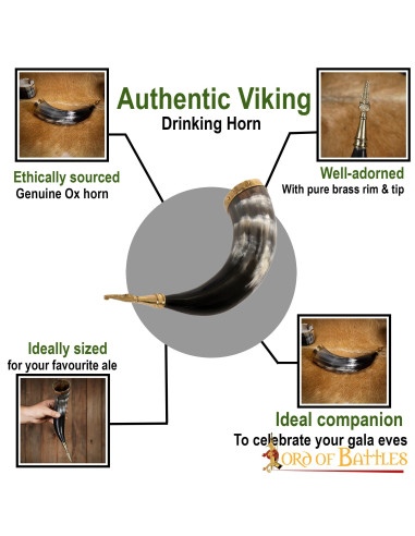 Mittelalterliches Wikinger-Trinkhorn mit Messingbeschlägen ⚔️ Tienda ...