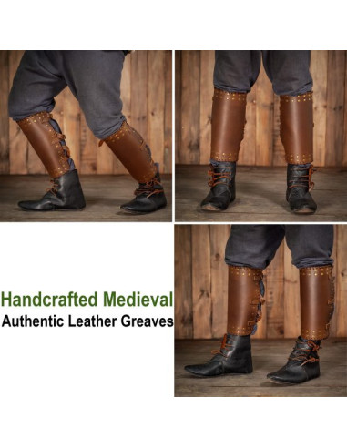 Grebas vikingas cuero marrón genuino con tachuelas ⚔️ Tienda-Medieval